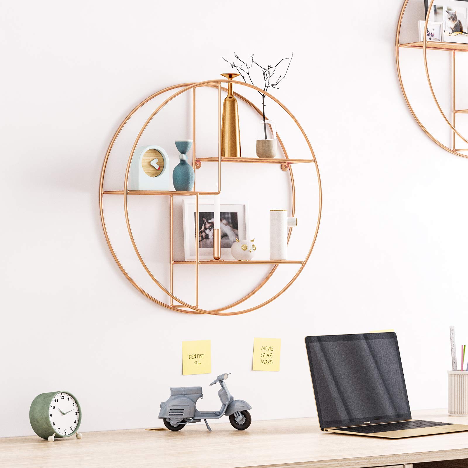 SONGMICS Industrial Metal Wall Shelf, Round Floating Shelf With 3 Metal ...