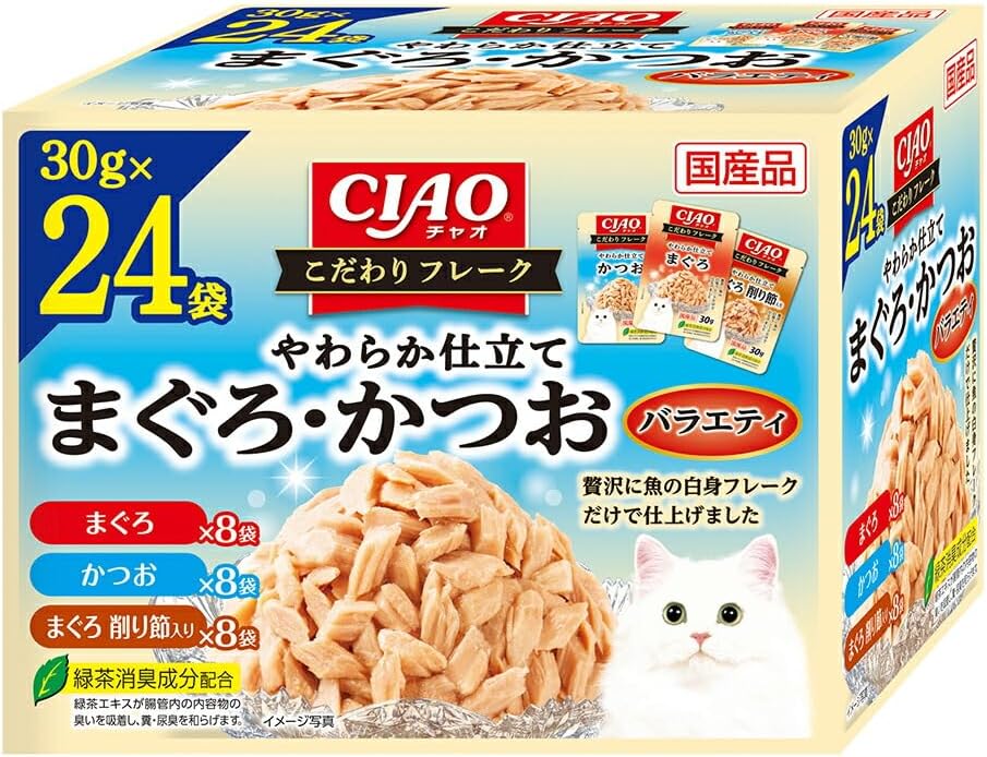 Amazon.co.jp: チャオ (CIAO) こだわりフレーク まぐろ・かつおバラエティ 30g×24袋 猫用 ウェットフード : ペット用品