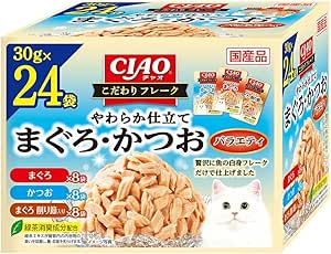 Amazon.co.jp: チャオ (CIAO) こだわりフレーク まぐろ・かつおバラエティ 30g×24袋 猫用 ウェットフード : ペット用品