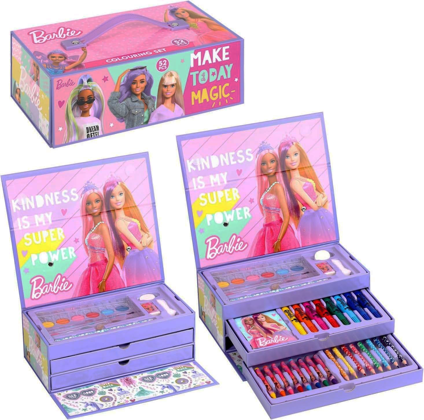 TDL Barbie Art Set 52pc Colouring Tool Box - Pencils Pens Paint Art ...