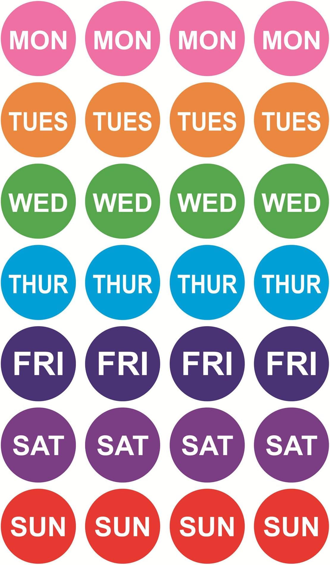 Amazon.com: Week Date Sticker Colored Day of The Week Labels 1.25X0.75 ...