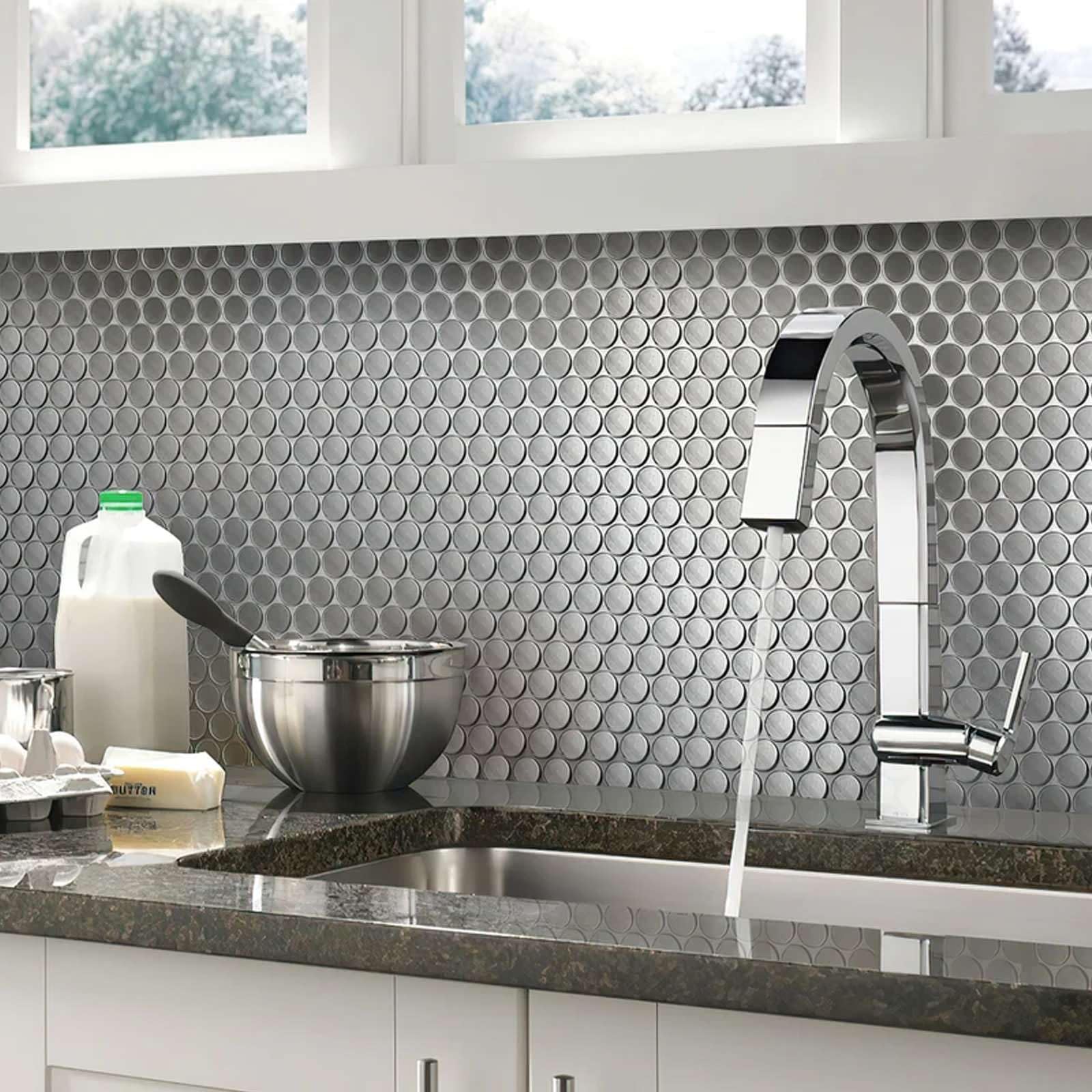 Brushed Nickel Backsplash Tiles Fasade 6in X 6in Chain Vinyl