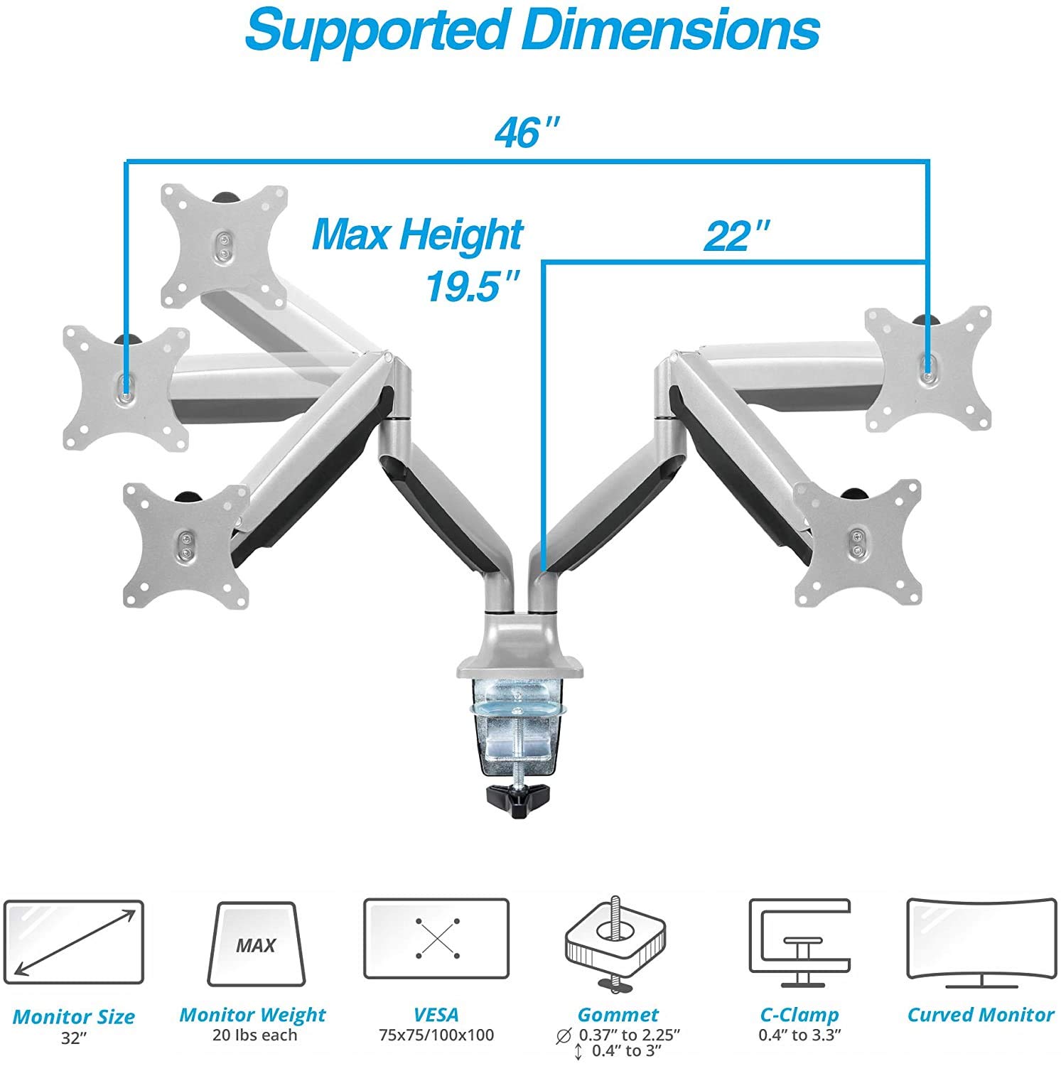 Buy AWH Triple Monitor Mount Stand - Three Height Adjustable Arms for 3 ...