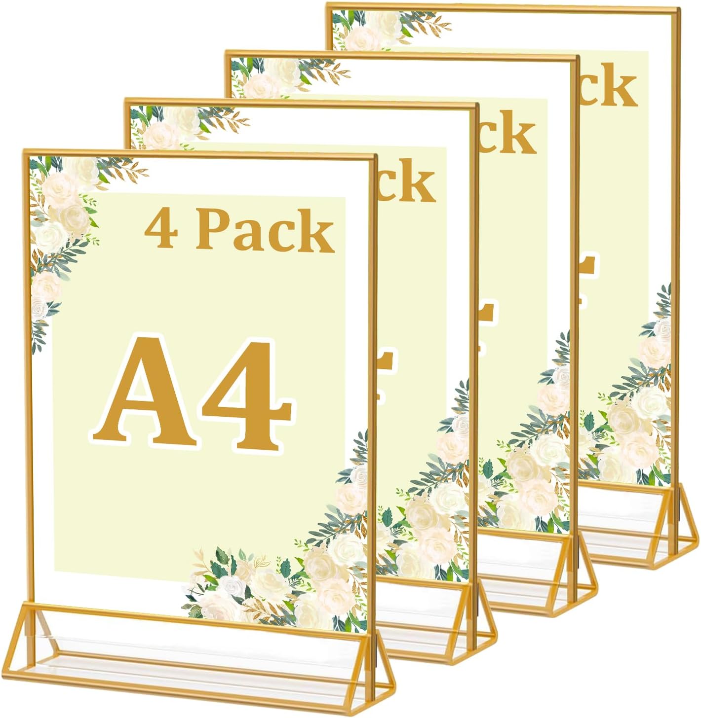 Climberty® 4Pcs Acrylic Sign Holders A4-Sized Golden Framed Sign Holder ...