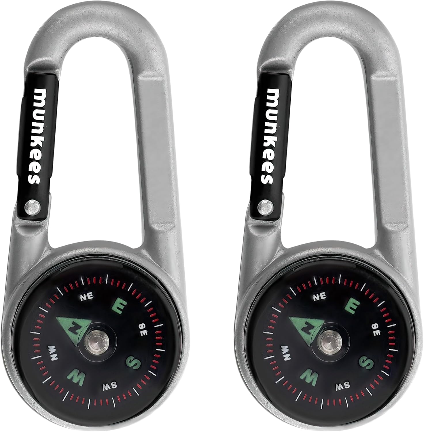 munkees 2 x Kompass-Karabiner mit Thermometer, Schlüsselanhänger, Funktions-Karabiner, Aluminium ...