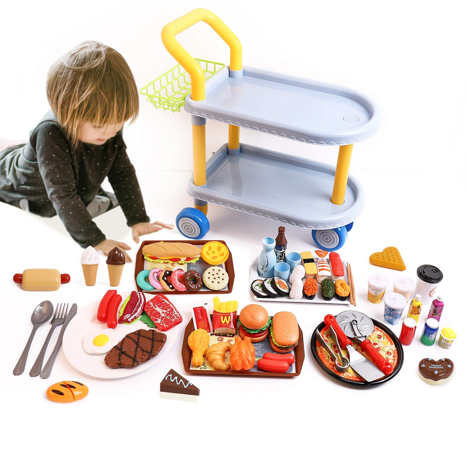 Kids Food cart Toy Sets,Kids Role Play Large Dining car Toys and 98pcs ...