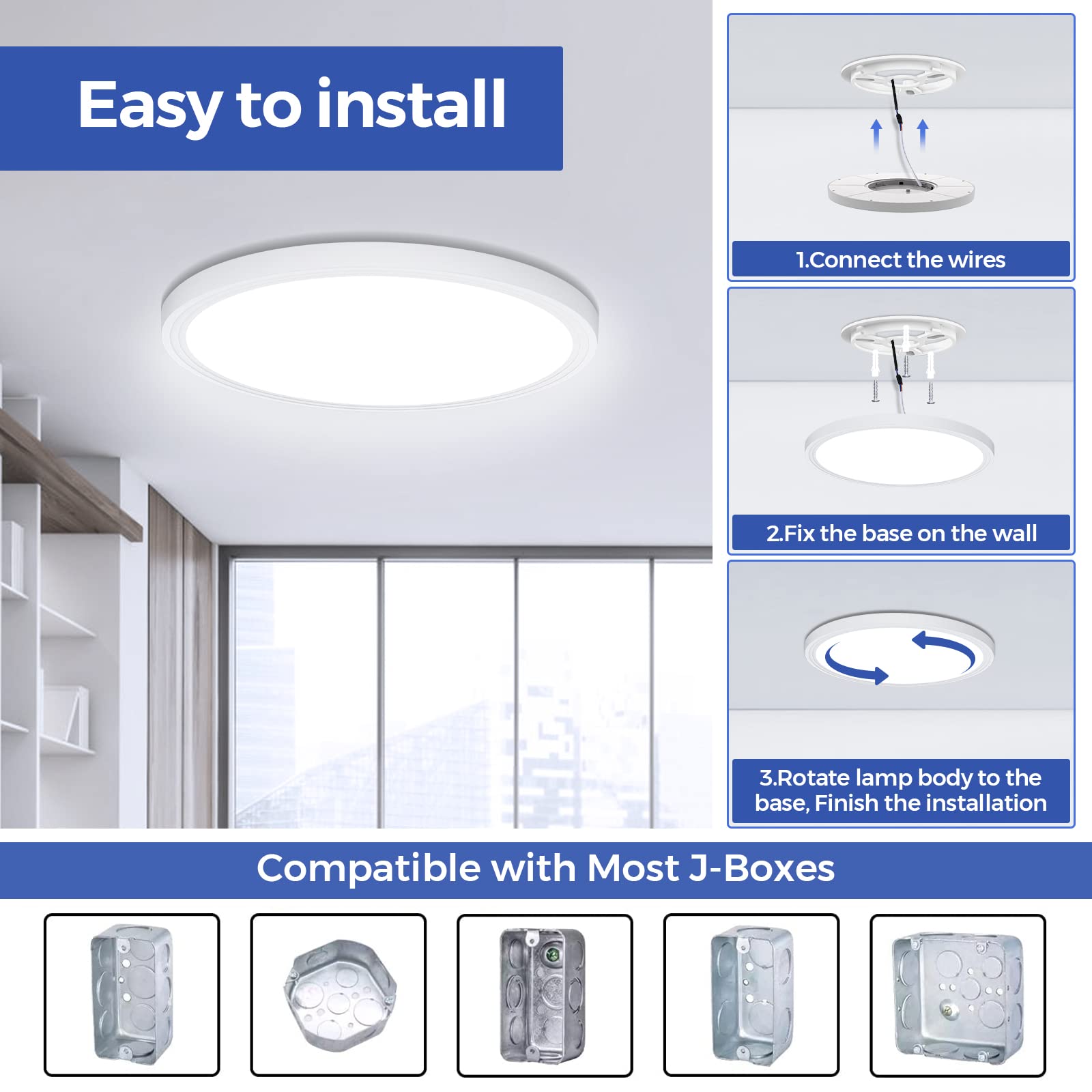 DEALGADGETS Flush Mount Ceiling Light Fixtures,24W Flat led Light for ...