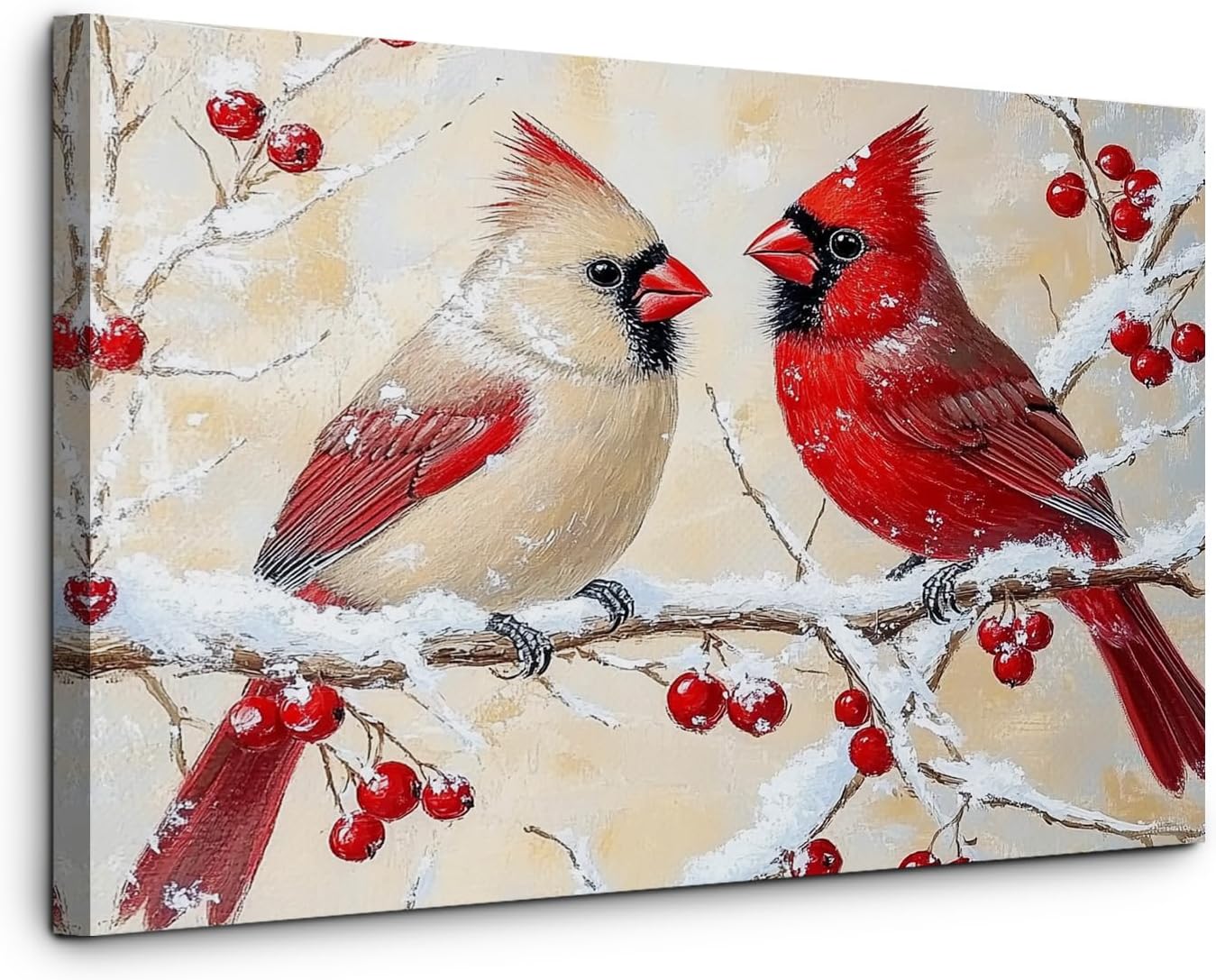 Amazon.com: JINYO Winter Red Cardinal Christmas Canvas Wall Art Framed ...