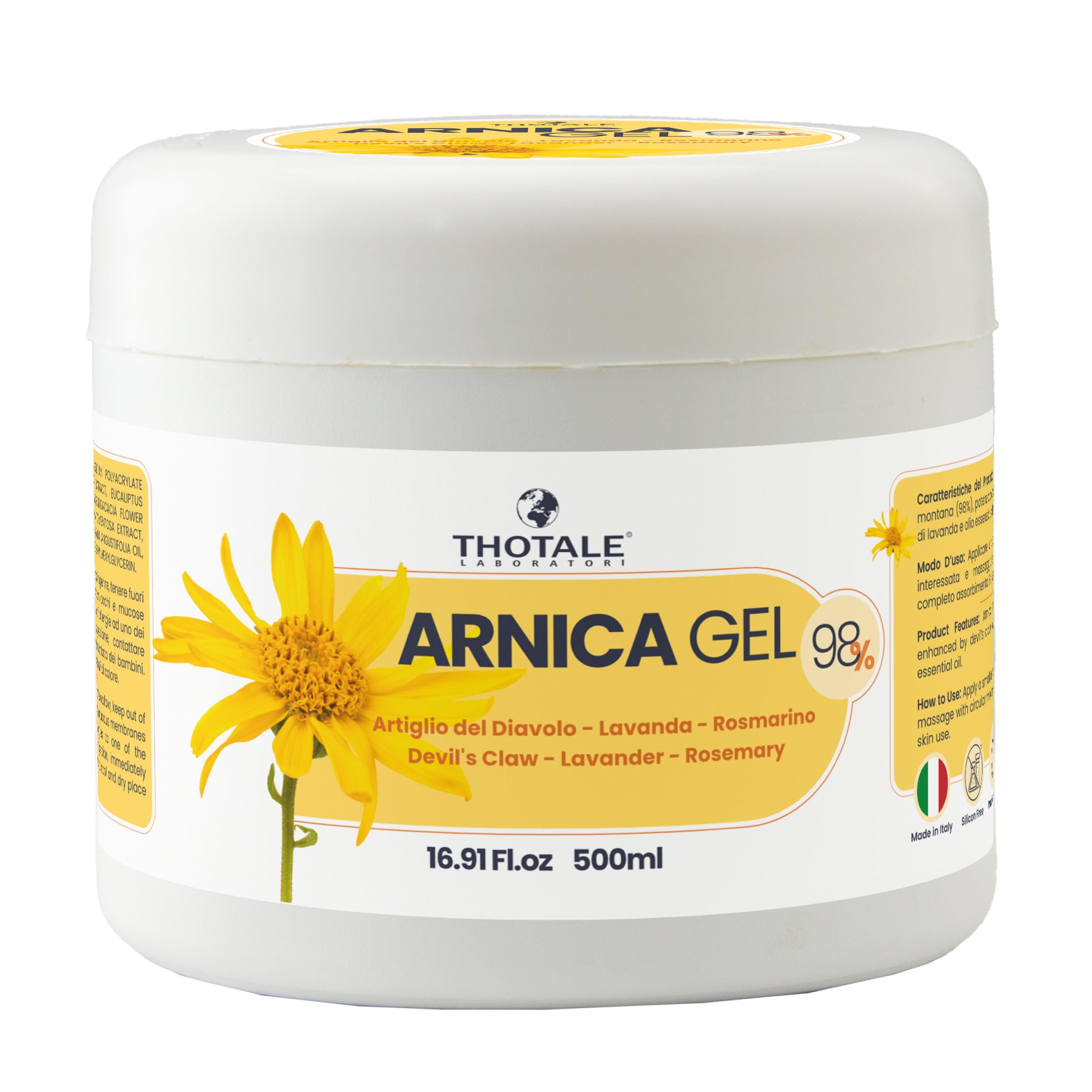 Arnica per cavalli uso umano e Artiglio del Diavolo 500 ml, Gel Extra Forte 98%, crema per ...