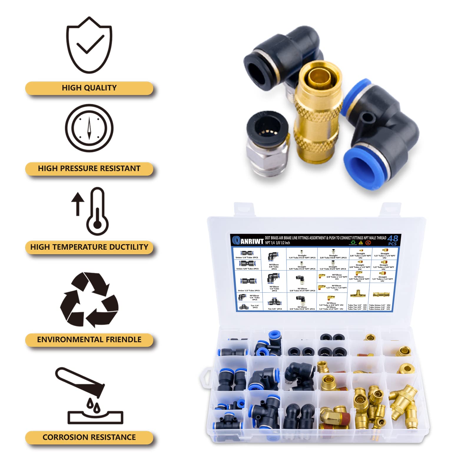 Snapklik.com : 48PCS DOT Air Line Fittings Assortment, 1/4" 3/8" 1/2 ...