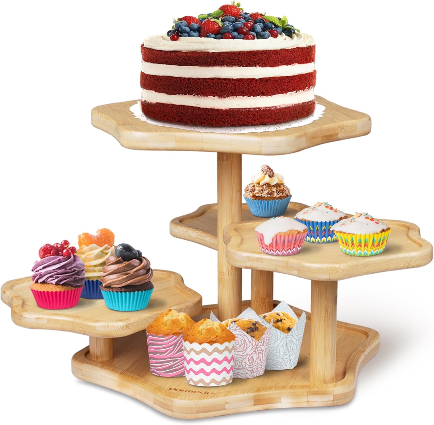 Amazon.com: Ayfjovs 4 Tier Round Wooden Cupcake Stand, Wood Cupcake ...