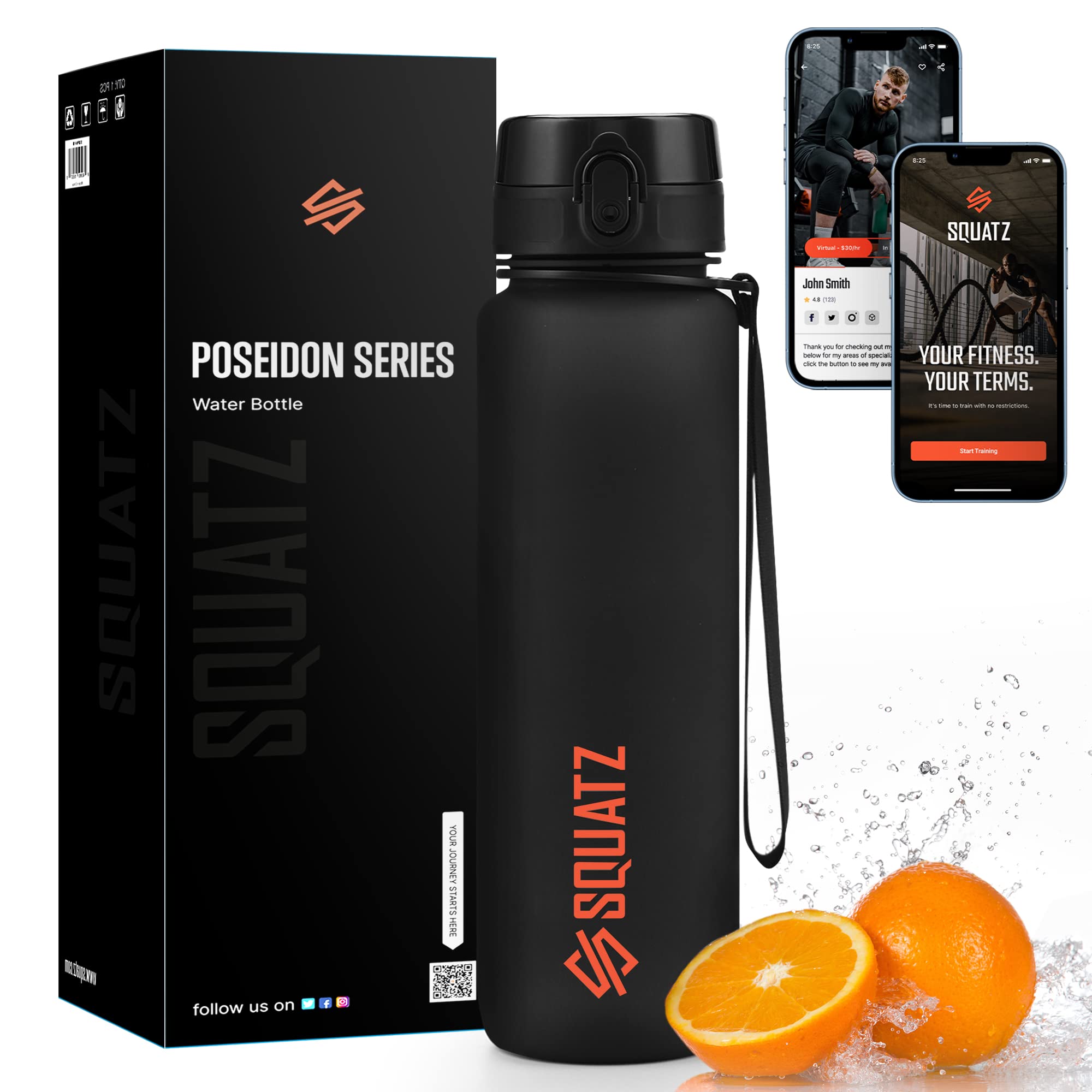 Amazon.com: SQUATZ 34 Oz Poseidon Series Frosted Water Bottle - Premium ...