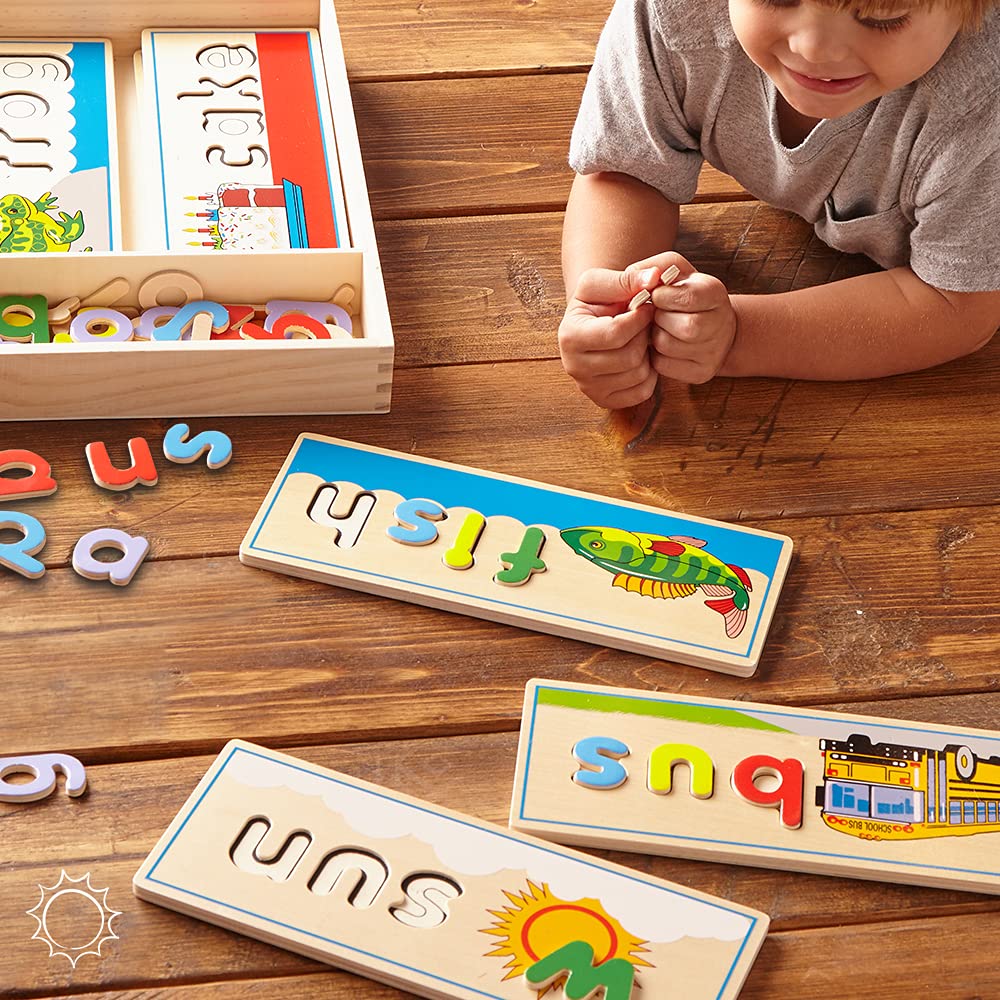 Melissa & Doug See & Spell Wooden Educational Toy With 8 Double-Sided ...