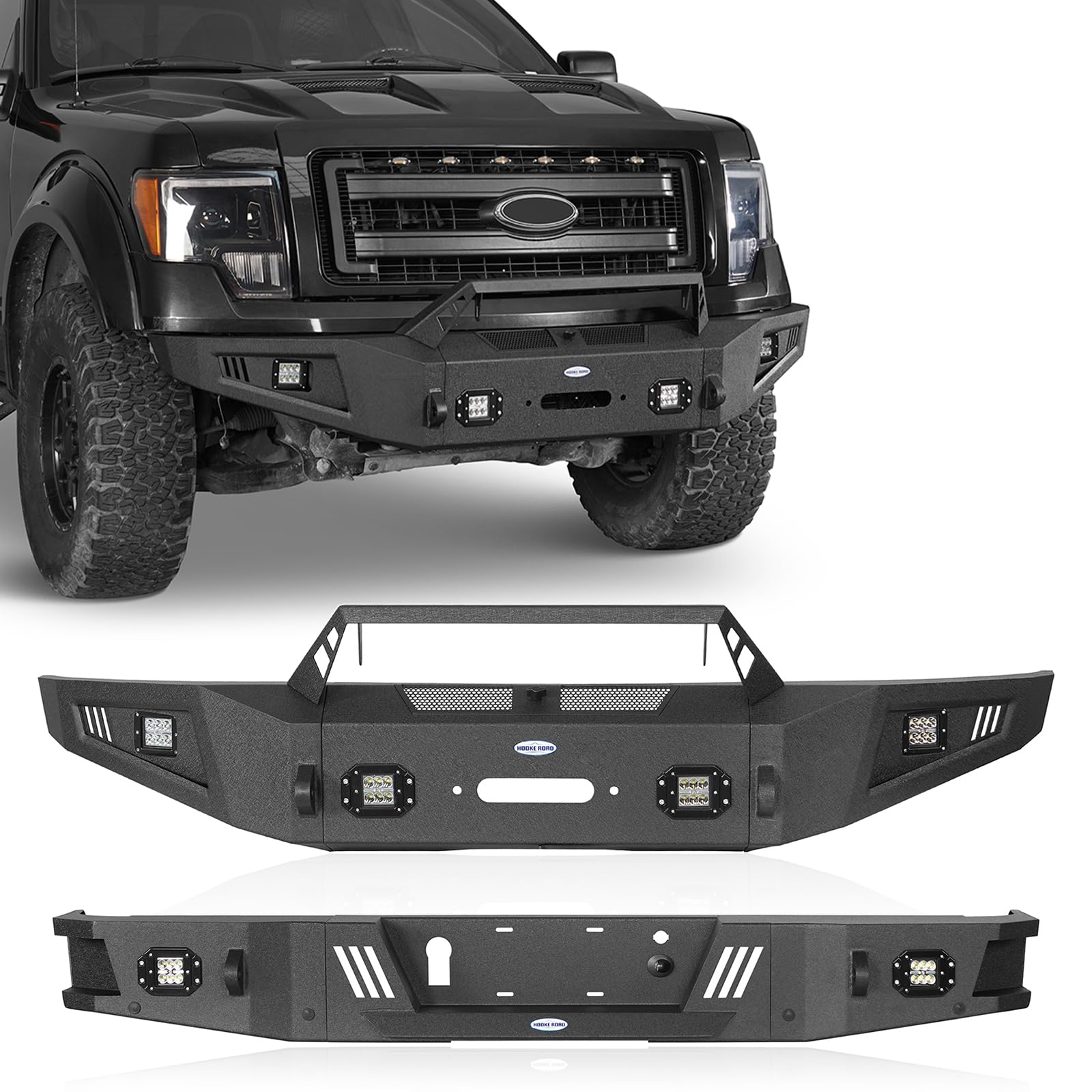 Buy Hooke Road for Ford F150 09-14 Steel Front Winch Bumper + Rear ...
