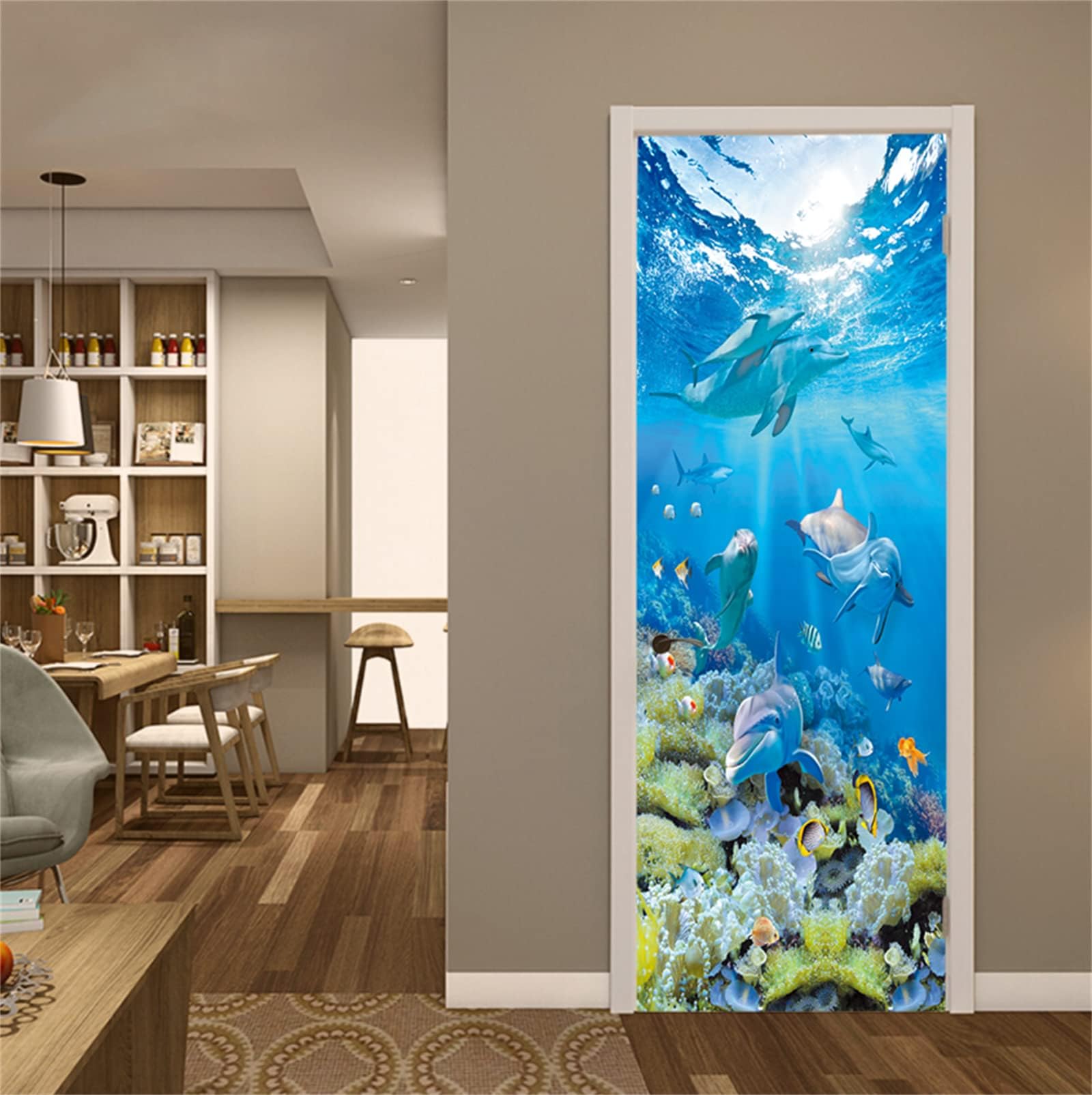 Amazon.com: artfanke 3D Peel and Stick Door Sticker Blue Ocean Dolphins ...