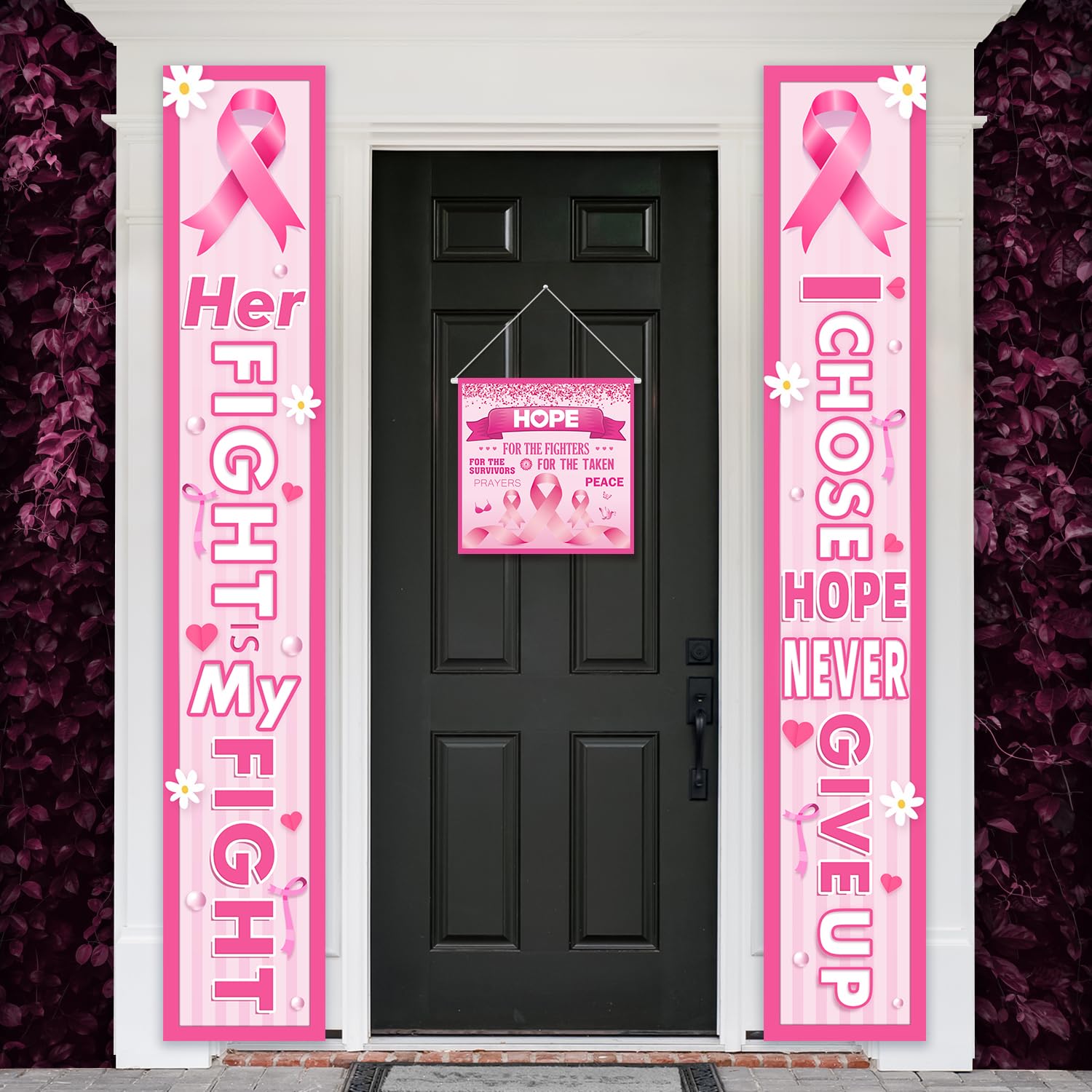 Amazon.com: tineit Breast Cancer Awareness Banner, Pink Ribbon Porch ...