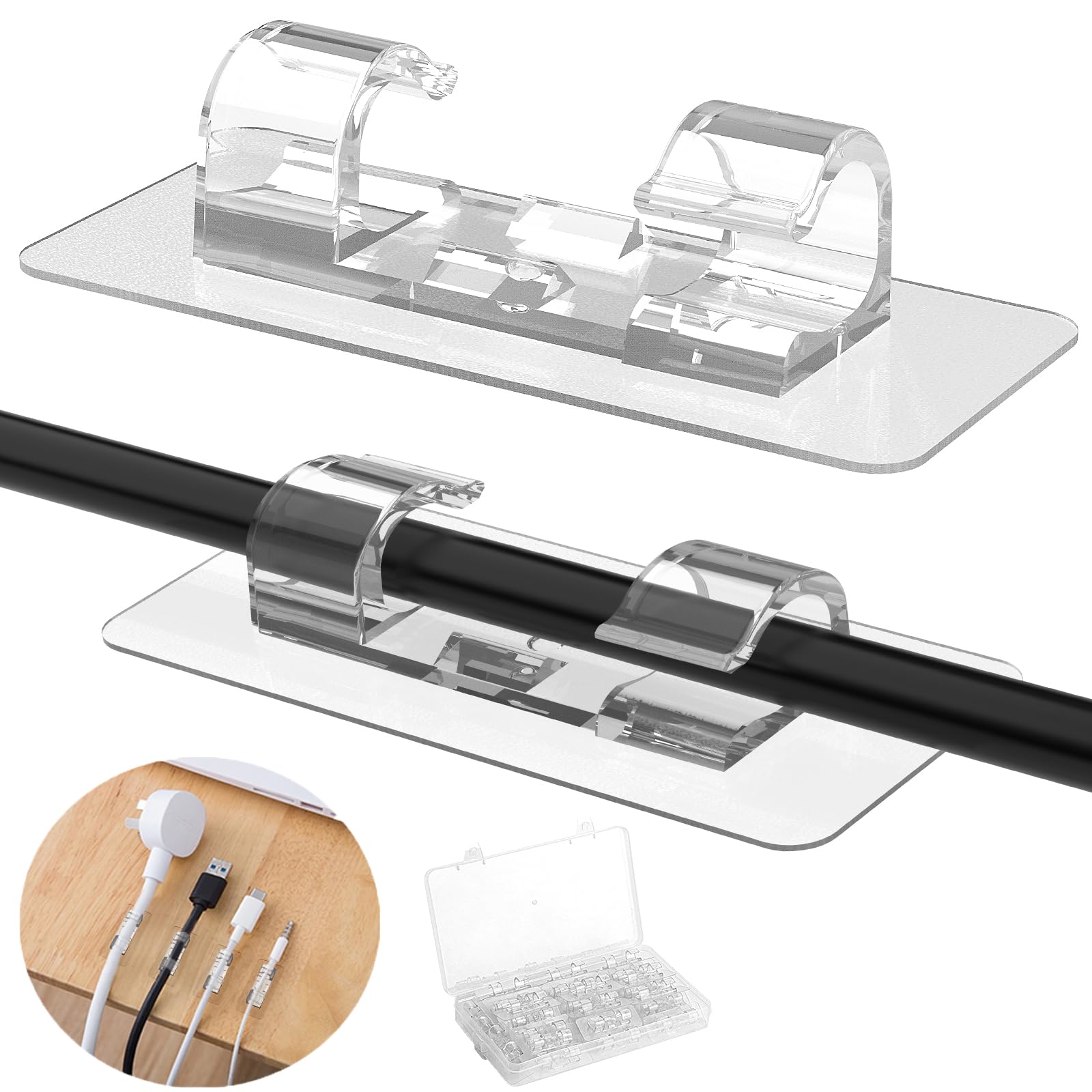 Fenxyo Cable Clips with Upgraded Sticky Pad, Storage Box, 40pcs Strong ...