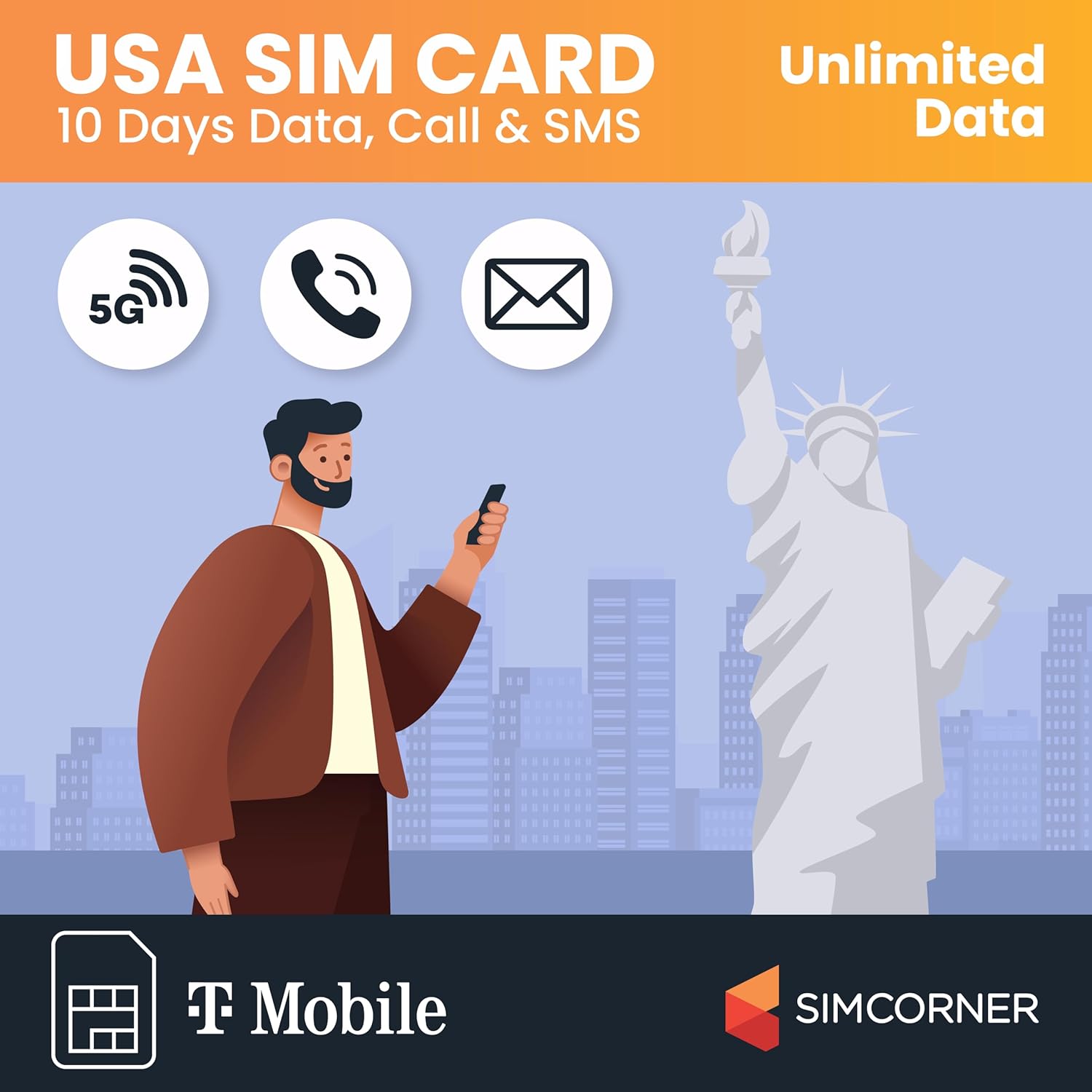USA Travel SIM Card (5G/4G Data,10 Days) - 3-in-1 Data SIM Card ...
