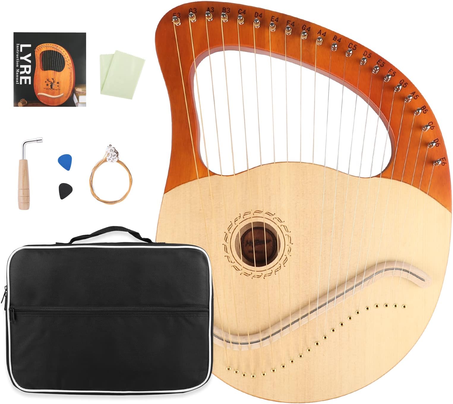 Amazon.com: HOMIER Lyre Harp 16 Strings Mahogany Wood Lyre Harp with ...