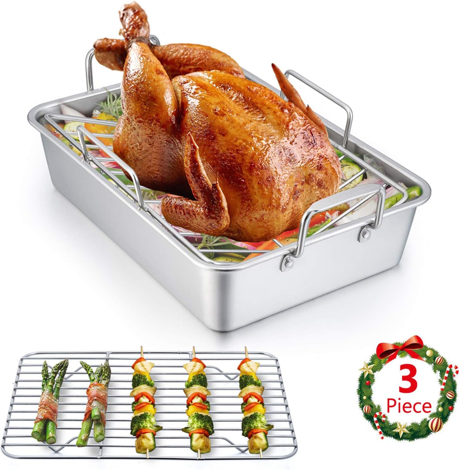 Amazon.com: Eyourlife 17 Inch Roasting Pan with Rack + Cake Pan ...