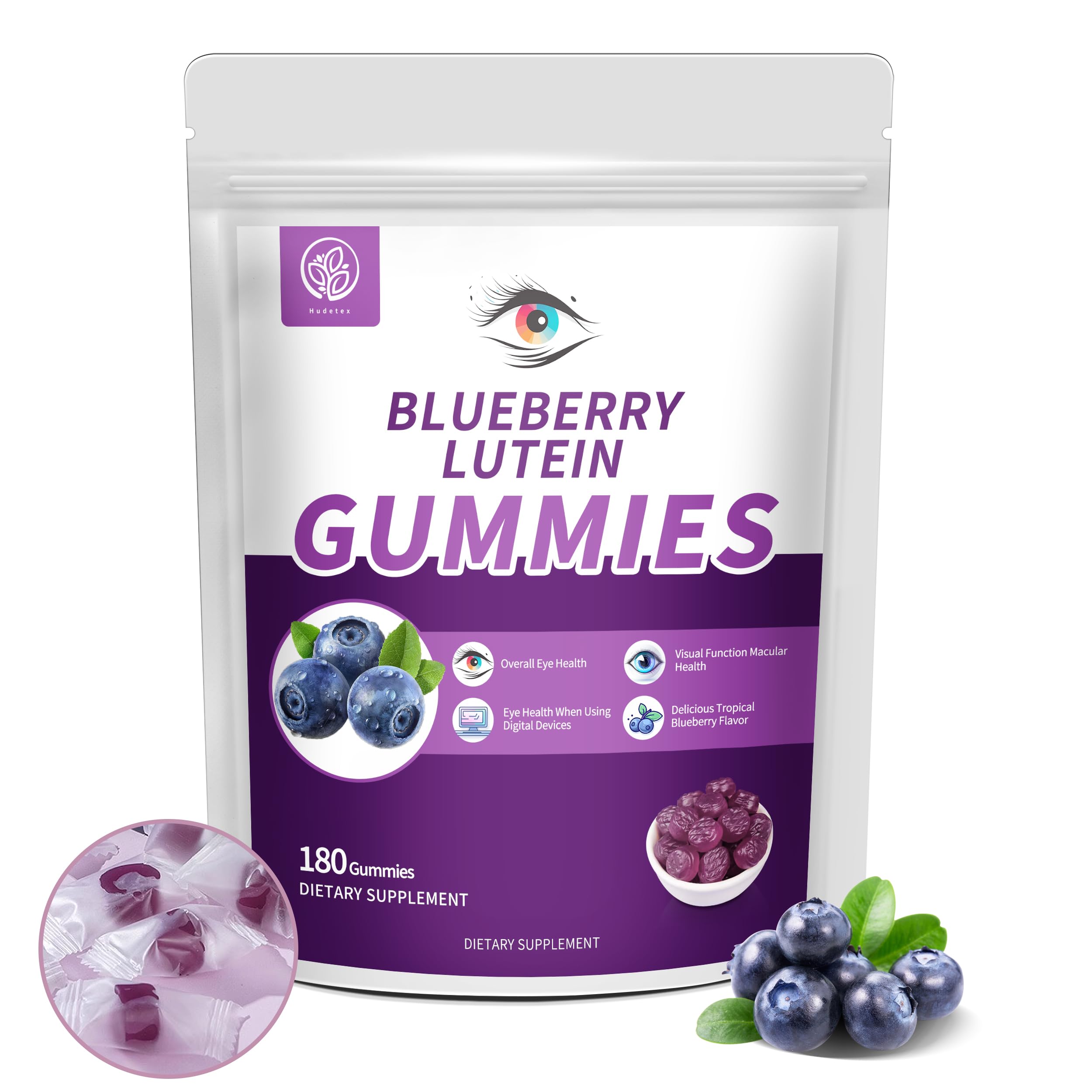 Amazon.com: Hudetex Blueberry Lutein Eye Vitamins Gummies with 180 ...