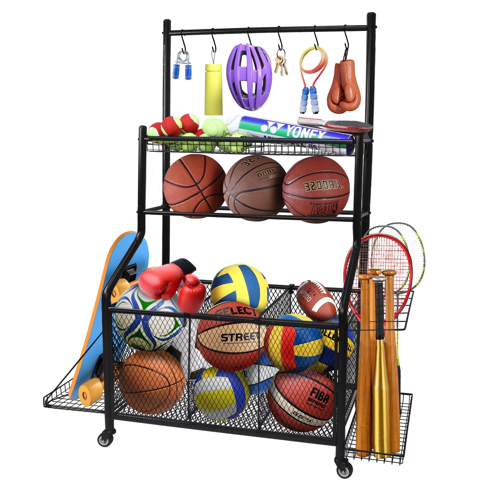 Amazon.com: Sports Equipment Organizer,Large Heavy-Duty Steel Rolling ...