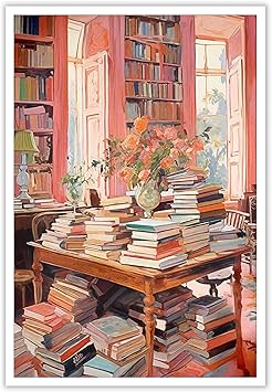 Amazon.com: Vintage Library Poster Book Shop Reading Canvas wall art ...