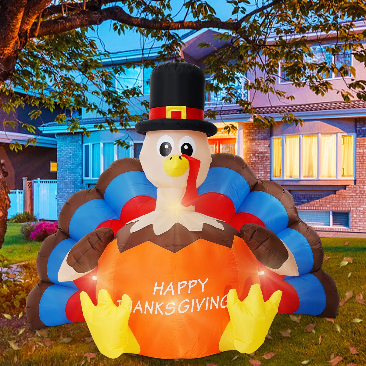 Hacosoon 6.5FT Long Thanksgiving Pumpkin Turkey Inflatable Indoor ...