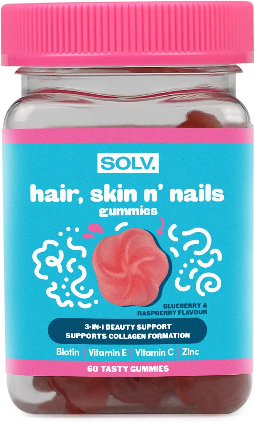 SOLV Hair, Skin n’ Nails Vegan Gummies 5000mcg Biotin with Vitamin A, D ...
