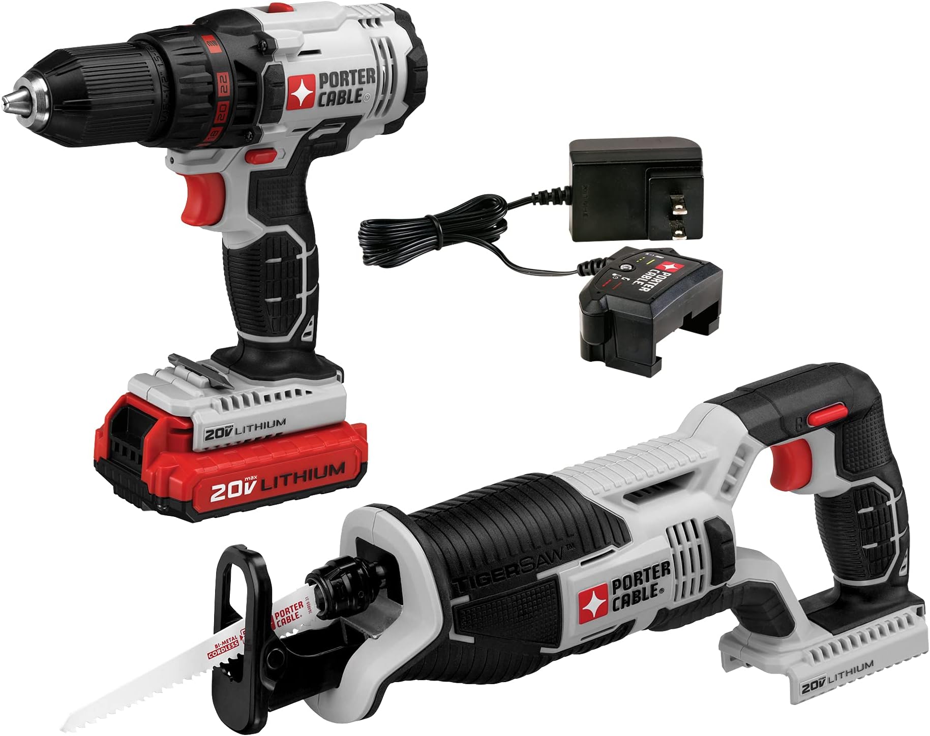 PORTER-CABLE PCCK603L2 20V Max Drill and Reciprocating Saw Combo Kit ...