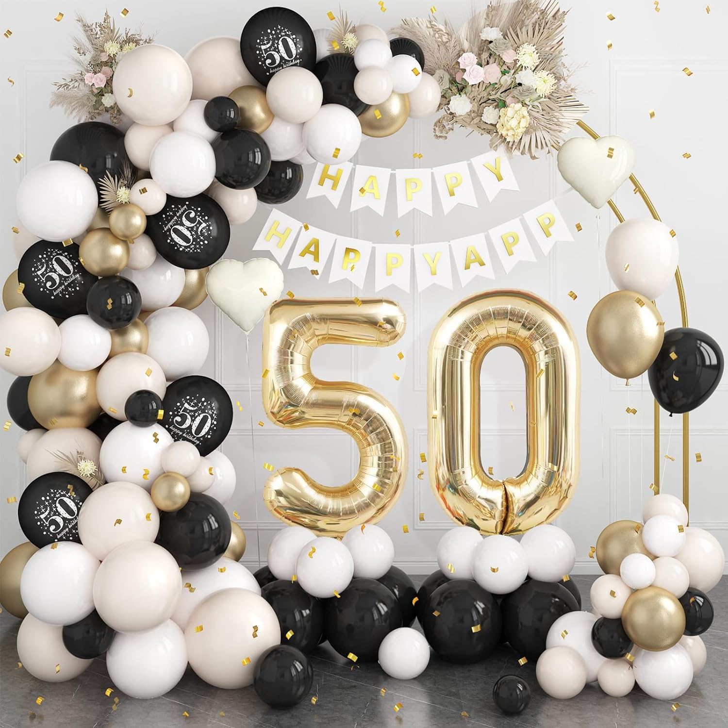 Amazon.com: 50th Birthday Decorations Black Gold Sand White,50th Balloon Arch Garland Kit With ...