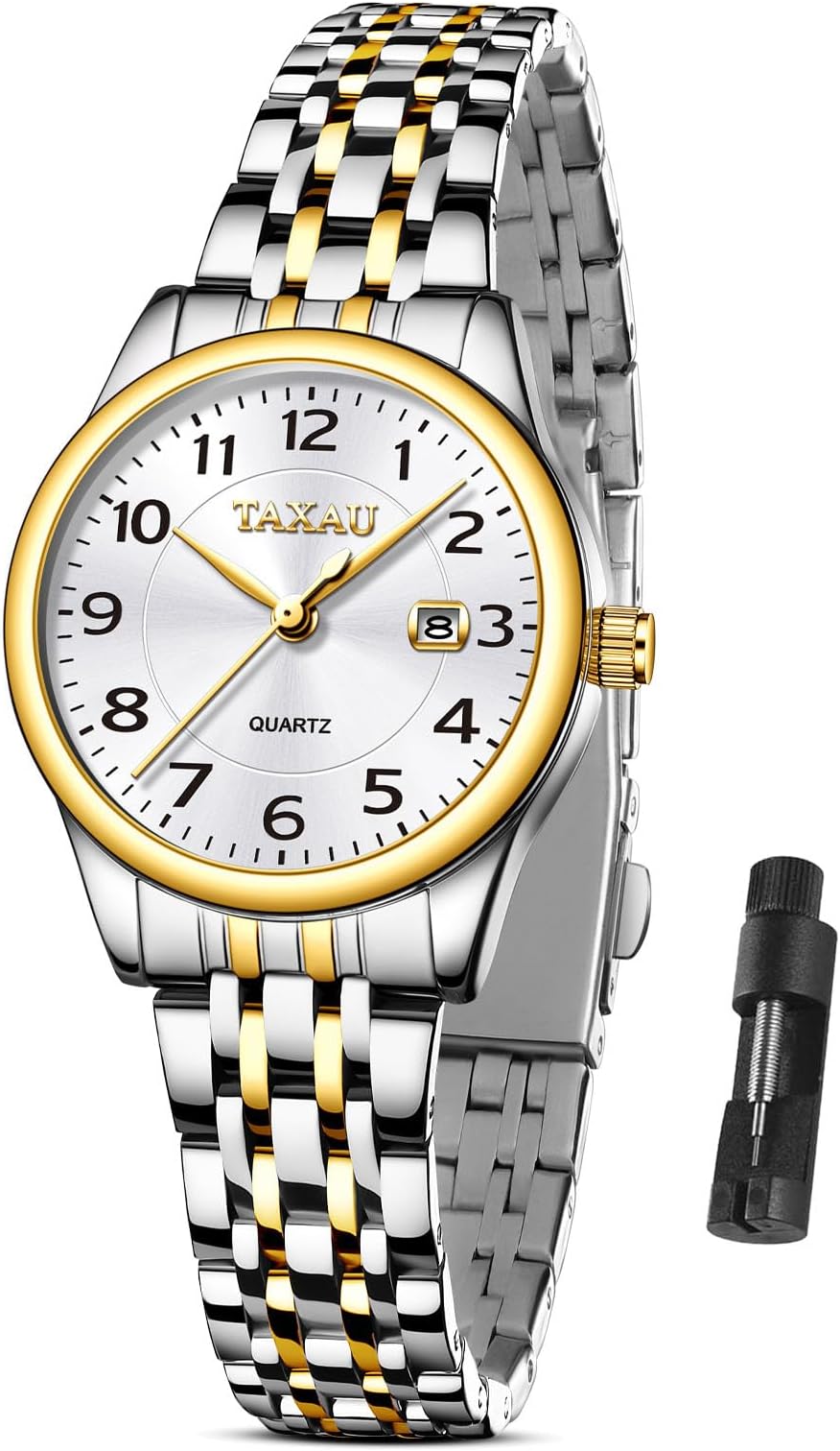 Taxau Silver Ladies Watches Two Tone Stainless Steel Women's Watch ...