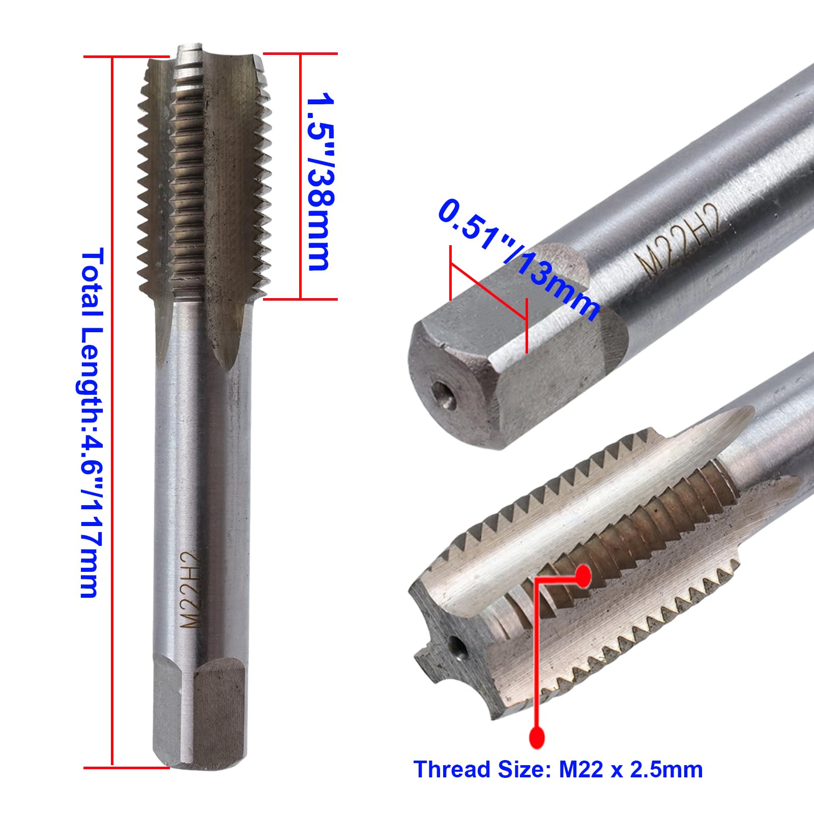 Snapklik.com : Metric Machine Tap M22 X 2.5mm Straight Fluted Tap ...