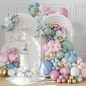 Amazon.com: Pink Blue Green Balloon Arch Kit 132Pcs Dusty Green Blue Purple Pastel Pink green ...