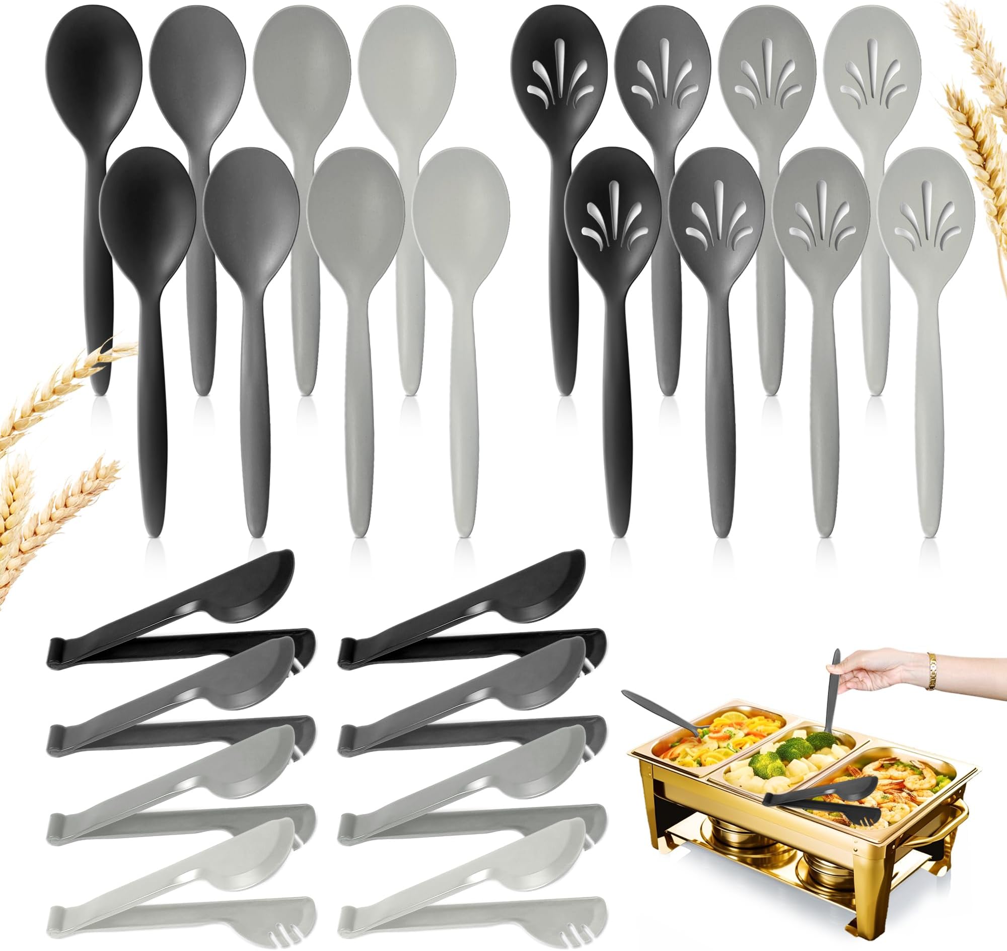 Amazon.com | RayPard Reusable Plastic Serving Utensils Set of 24, Wheat ...