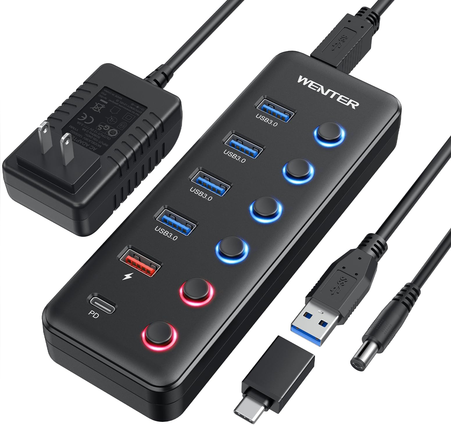 Amazon.com: Powered USB Hub, Wenter 6-Port USB 3.0 Hub Splitter (4 USB ...