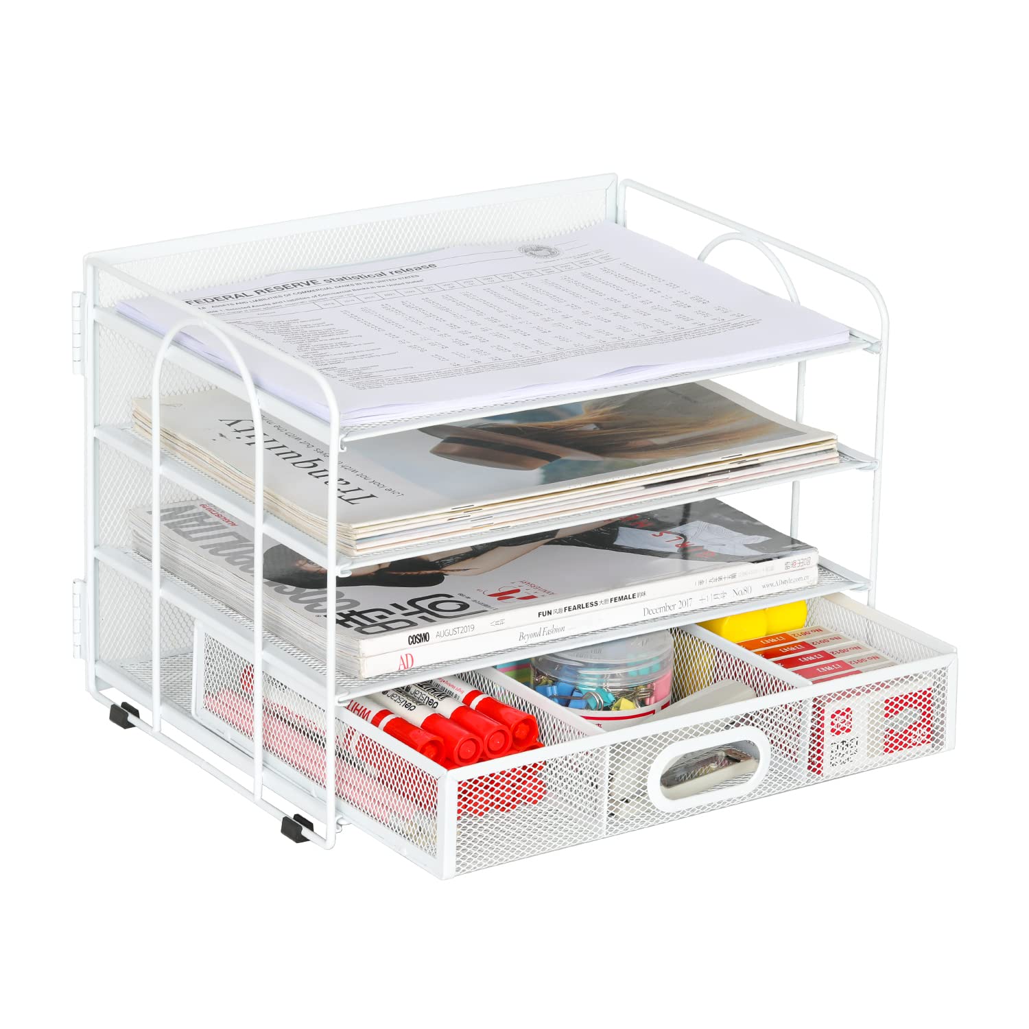 EasyPAG 4 Tier Desktop A4 Mesh Filing Tray Office Desk Tidy File Holder ...