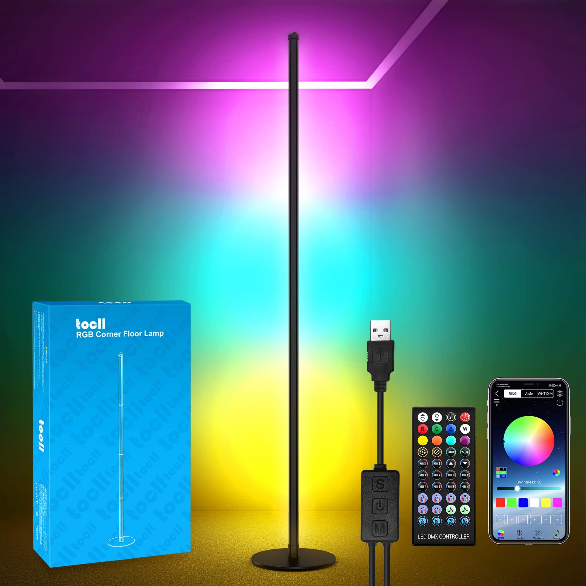 ORUS RGB Corner Floor Lamp LED Corner Light - 72-Inch Modern Floor Lamp ...
