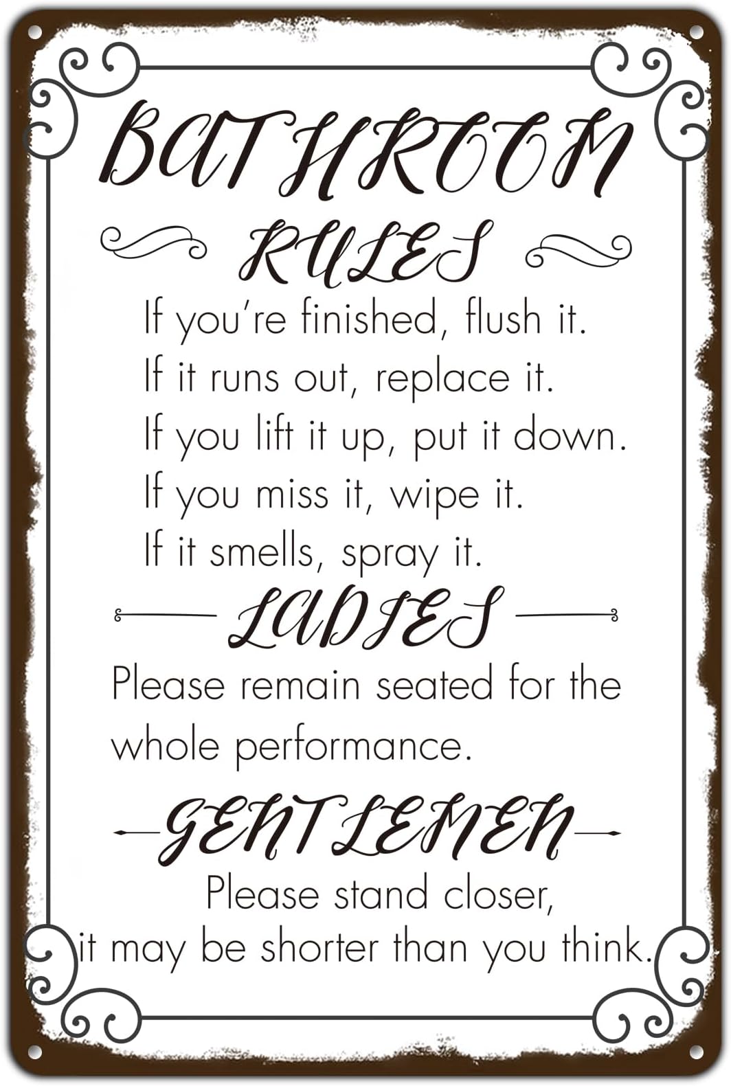 Amazon.com: Bathroom Rules Metal Sign, Farmhouse Vintage Tin Signs for ...