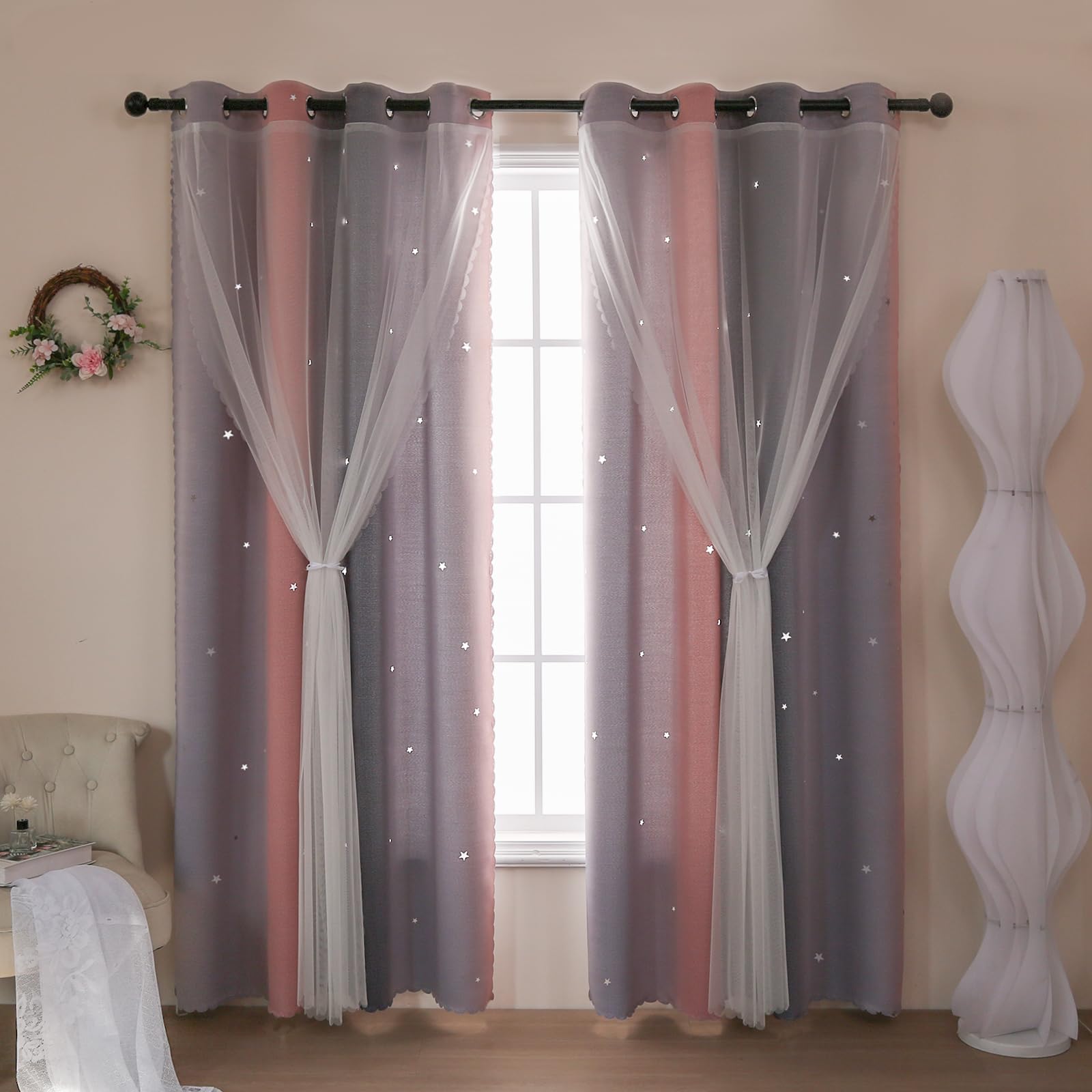 Amazon.com: LOHUT Pink Curtains Star Blackout Window Curtain for Living ...