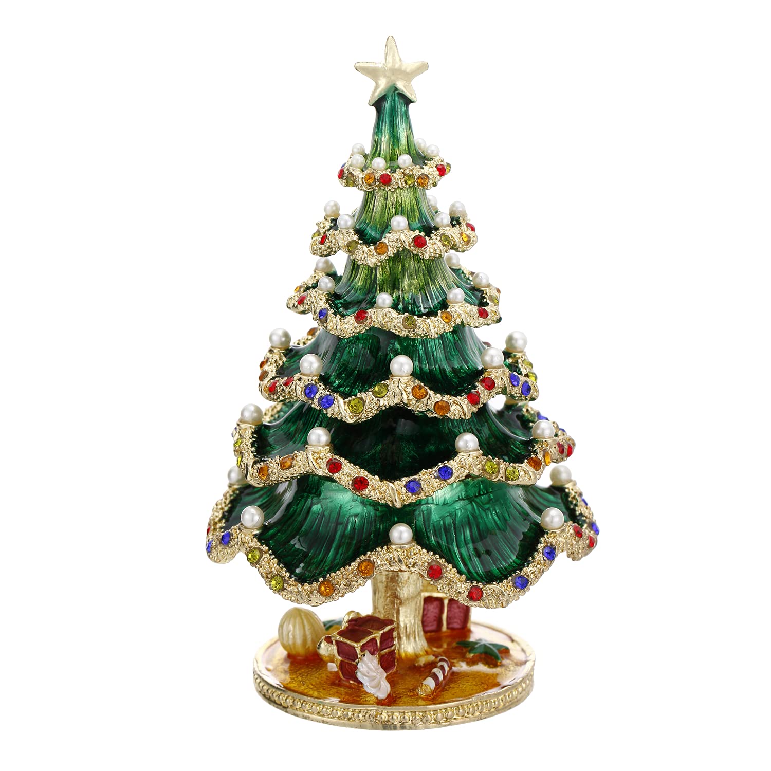Amazon.com: Hand Painted Enamel Christmas Tree Trinket Box, Hinged ...
