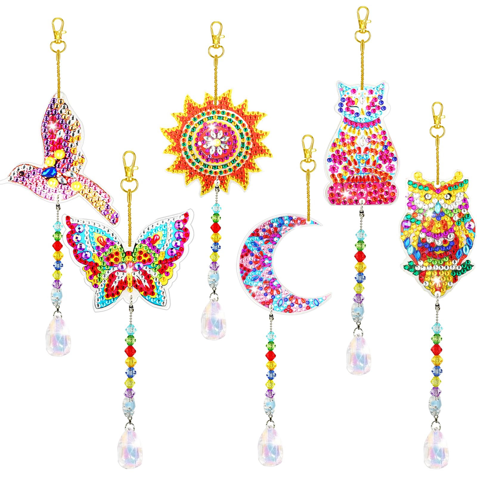 Amazon.com: Walact 6 Pcs Diamond Painting Suncatcher Wind Chime ...