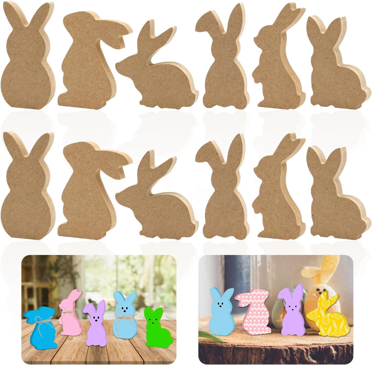 Amazon.com: 12 Pcs Easter Bunny Wood Signs Unfinished Rabbit Wood ...