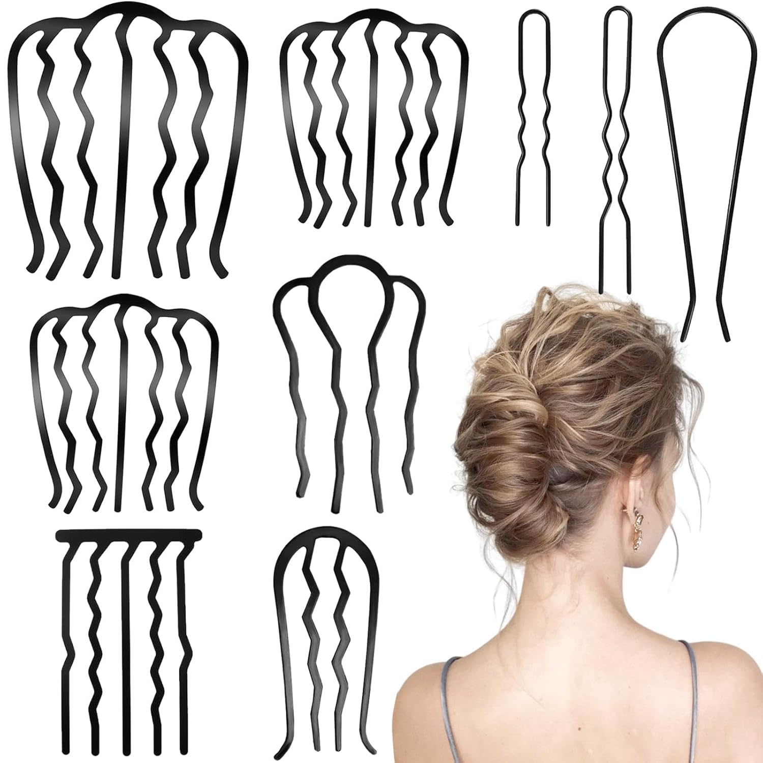 Amazon.com : 9 Pieces Hair Side Combs, Metal Hair Fork Clip French ...