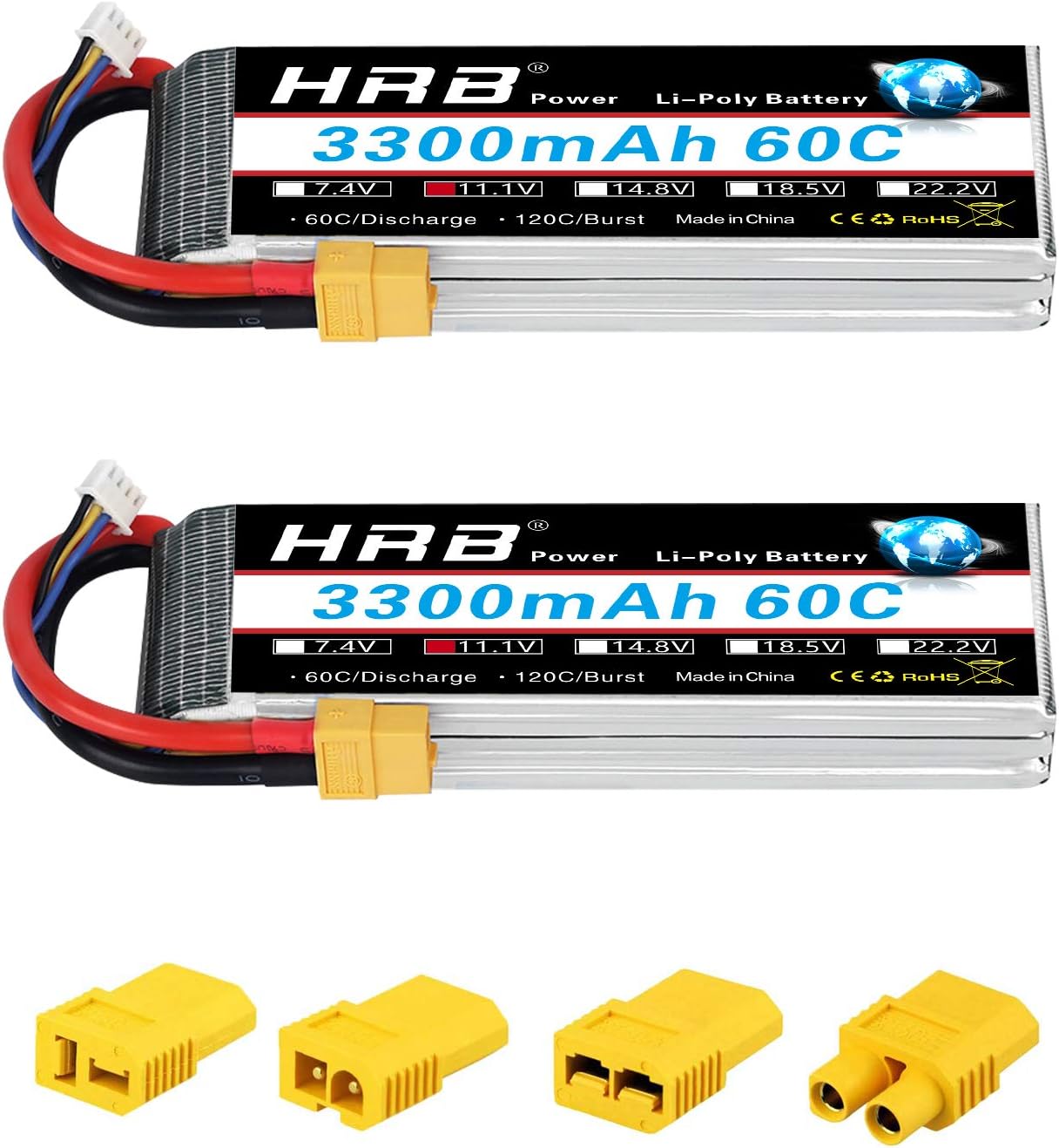 Amazon.com: HRB 2PCS 3S Lipo Battery 11.1V 3300mAh 60C XT60 RC Lipo Battery Compatible with RC ...