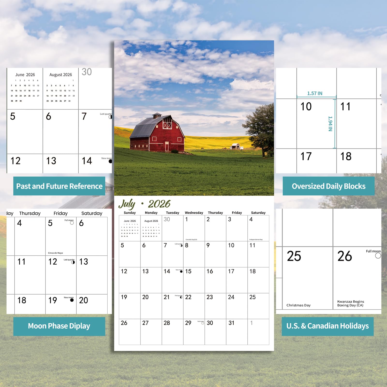 Snapklik.com : 2026 Wall Calendar Barns 12 Monthly Hangable Barns ...