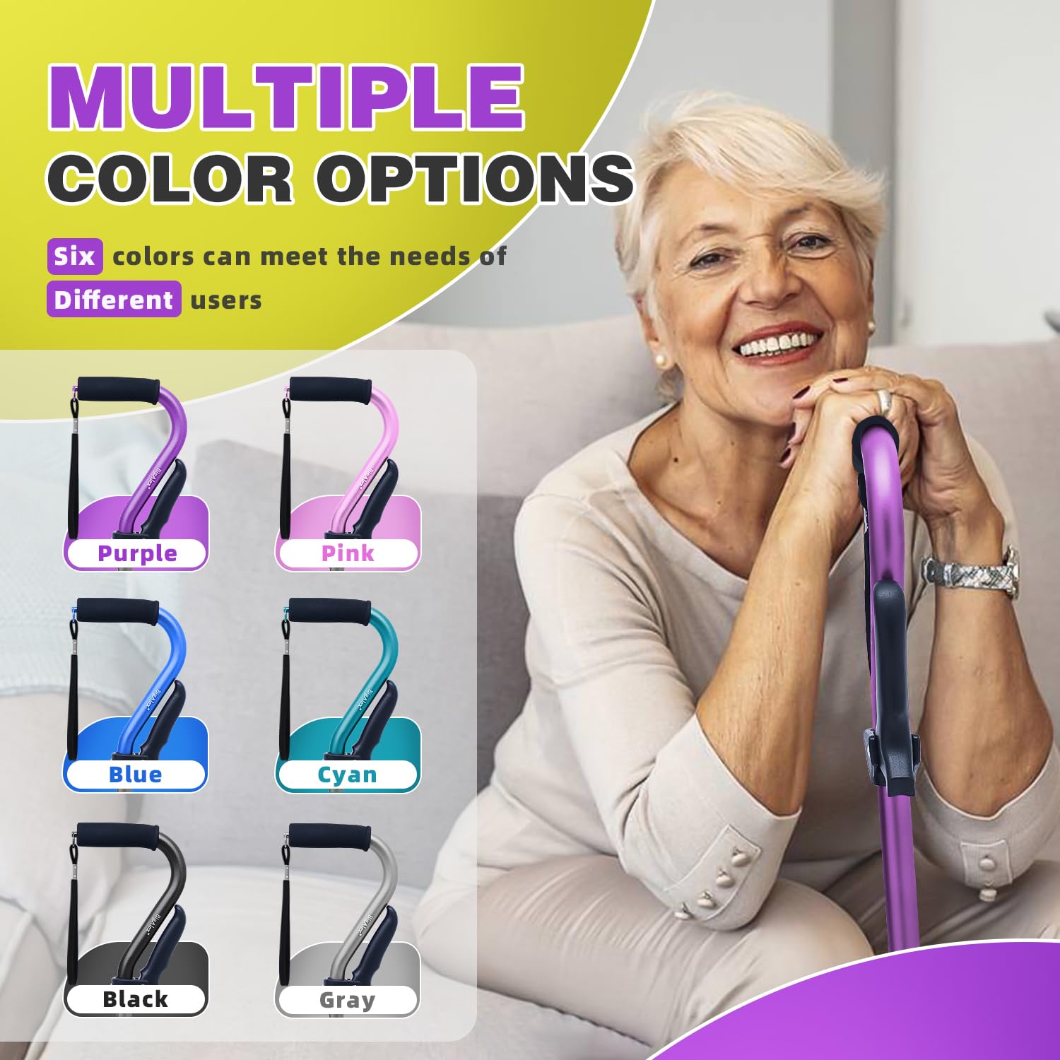 BigAlex Walking Cane, Adjustable Quad Cane with 4-Pronged Base for ...