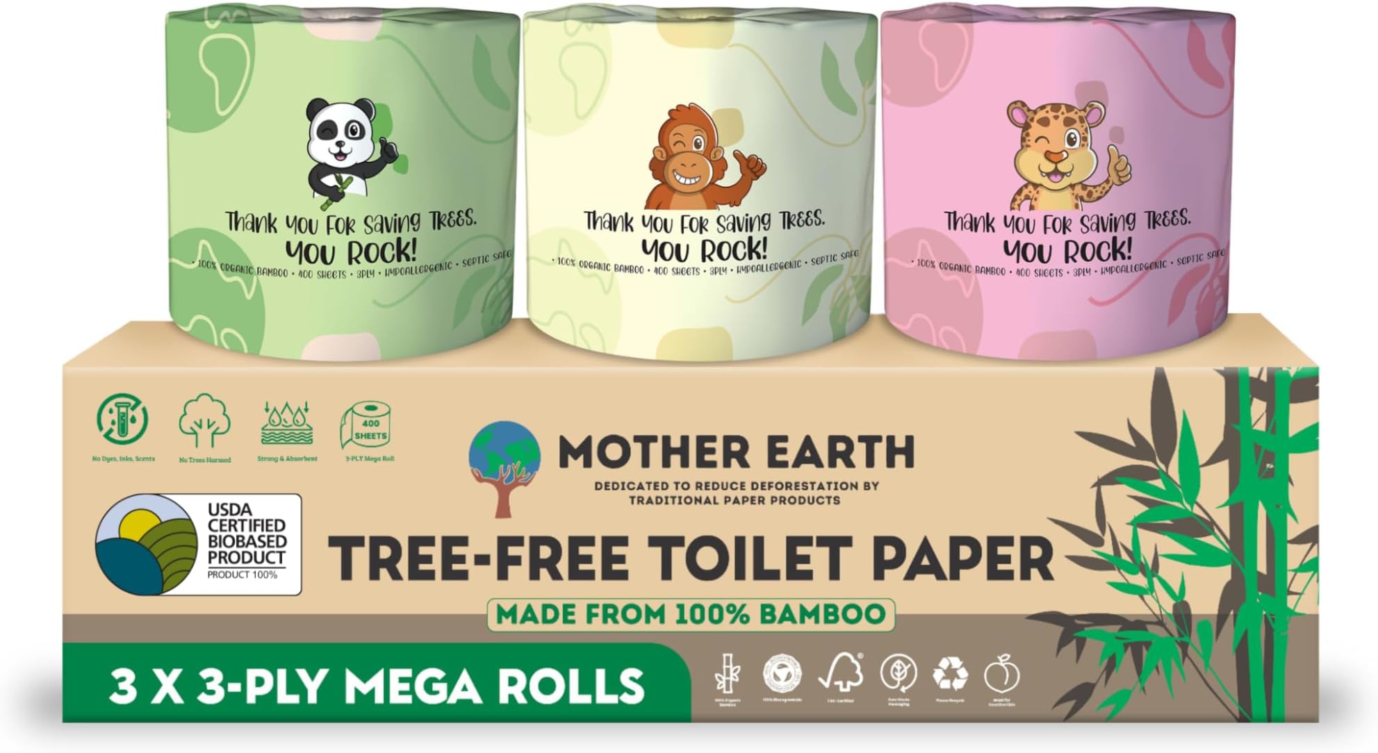Amazon.com: MOTHER EARTH Bamboo Toilet Paper - Ultra Soft & Strong 3 ...