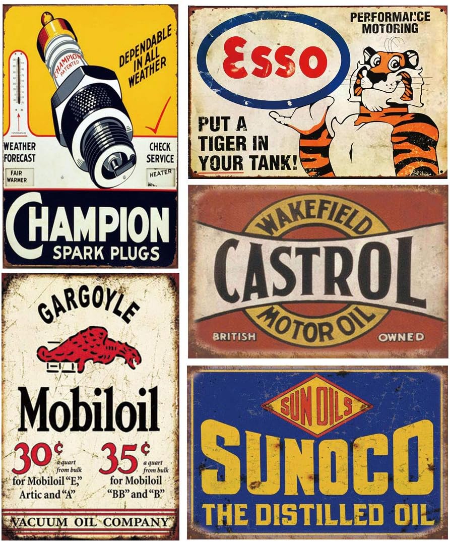Amazon.com: Tin Signs 5 Pieces Reproduction Vintage, Gas Oil Metal ...