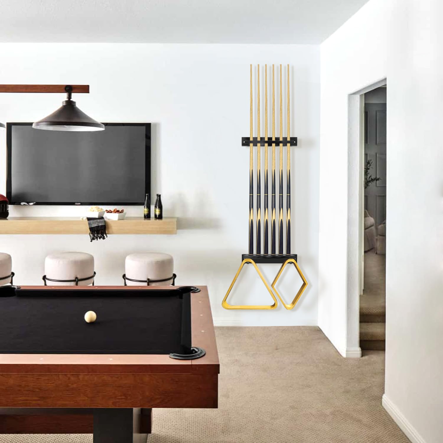 Snapklik.com : Pool Cue Rack Wall Mounted Rack Billiard Cue Wall Rack ...